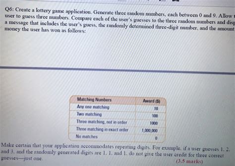 solved q6 create a lottery game application generate three