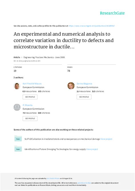 Pdf An Experimental And Numerical Analysis To Correlate Variation In Ductility To Defects And