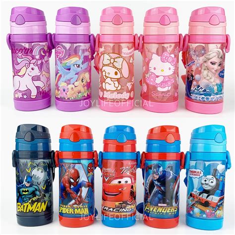 Joylife ขวดน้ำเด็ก มีหลอด มีสายคล้อง 350ml กระติกน้ำพกพา กระบอกน้ำ ลายการ์ตูน สำหรับเด็กไปรร
