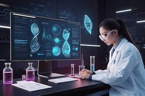 Premium Photo Virtual Interface Dna Science Laboratory Research