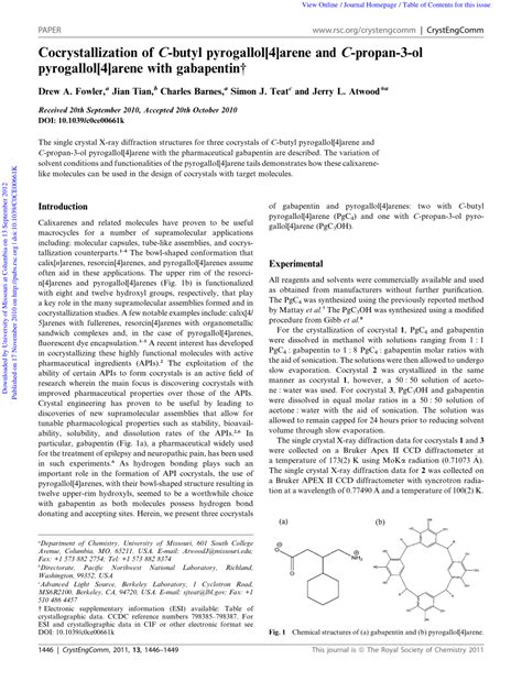 Pdf Cocrystallization Of C Butyl Pyrogallol[4]arene And C Propan 3 Ol Pyrogallol[4]arene With