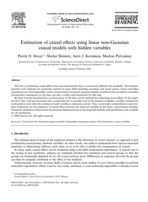 pdf estimation of causal effects using linear non gaussian causal models with hidden variables
