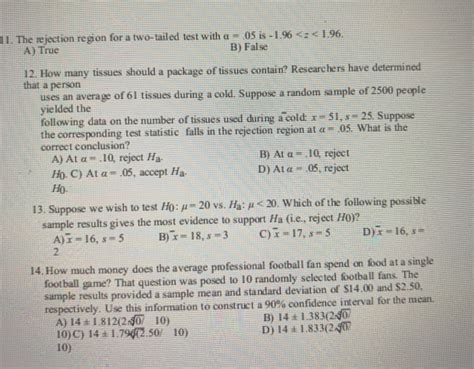 Solved 11 The Rejection Region For A Two Tailed Test With A
