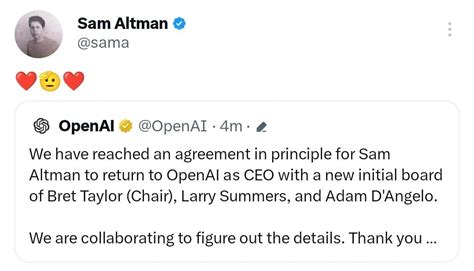suresh ratlavath on linkedin exciting news sam altman returns to openai 🌟😀