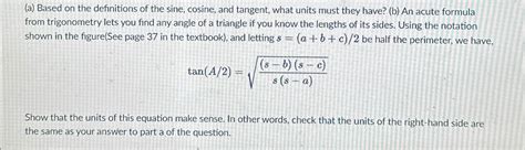 Solved A ﻿based On The Definitions Of The Sine ﻿cosine