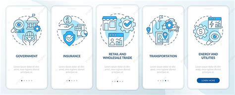 Onboarding Mobile App Screen Featuring Various Types Of Blue Big Data Applications Vector