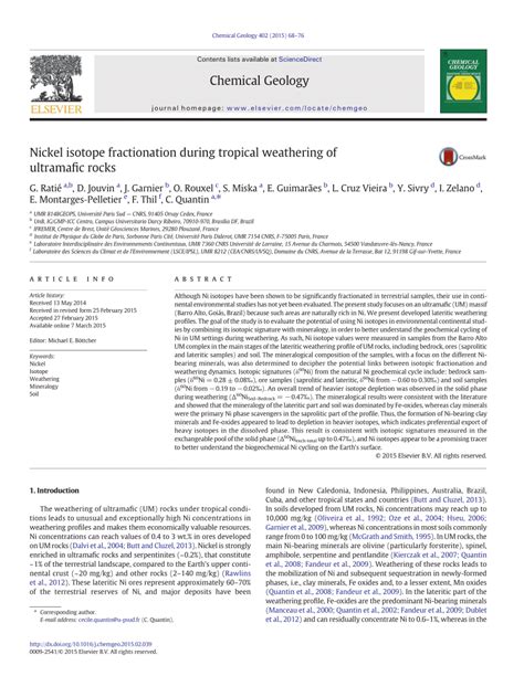 Pdf Nickel Isotope Fractionation During Tropical Weathering Of