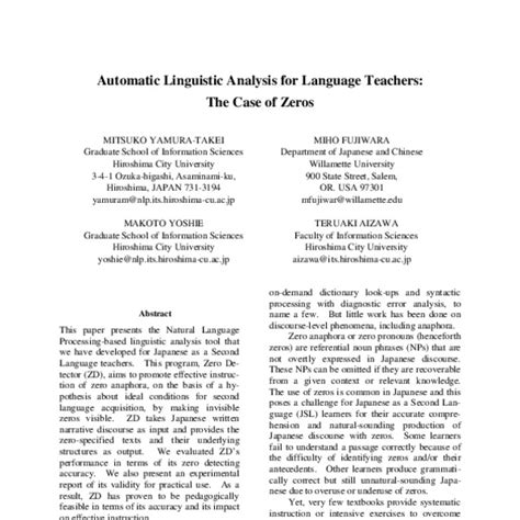 Automatic Linguistic Analysis For Language Teachers The Case Of Zeros Acl Anthology