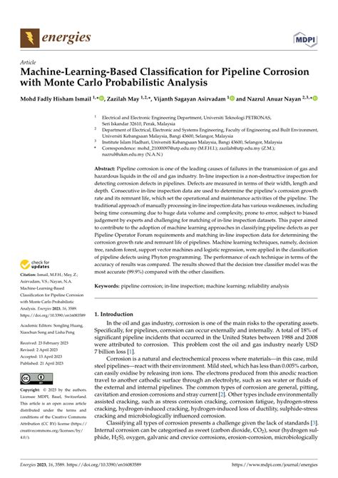 Pdf Machine Learning Based Classification For Pipeline Corrosion With Monte Carlo