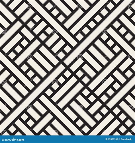 Vector Seamless Black And White Rectangular Geometric Intersecting Lines Square Pattern Stock