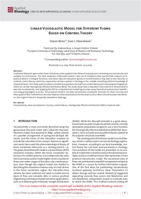 Pdf Linear Viscoelastic Model For Different Flows Based Oncontrol Theory