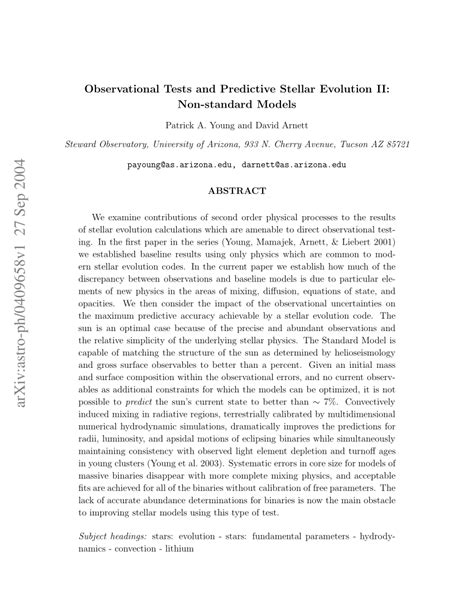 Pdf Observational Tests And Predictive Stellar Evolution Ii Nonstandard Models