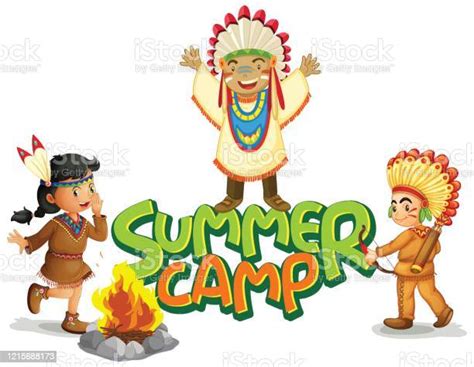 인도 의상을 입은 아이들과 함께 하는 여름 캠프를 위한 글꼴 디자인 작은에 대한 스톡 벡터 아트 및 기타 이미지 작은 날씨