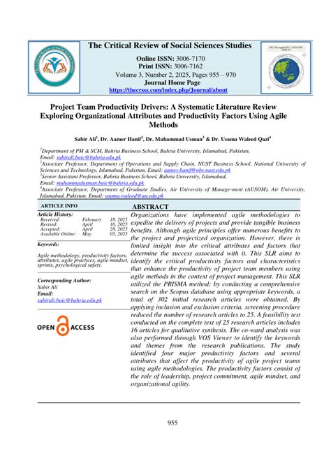 Pdf Project Team Productivity Drivers A Systematic Literature Review