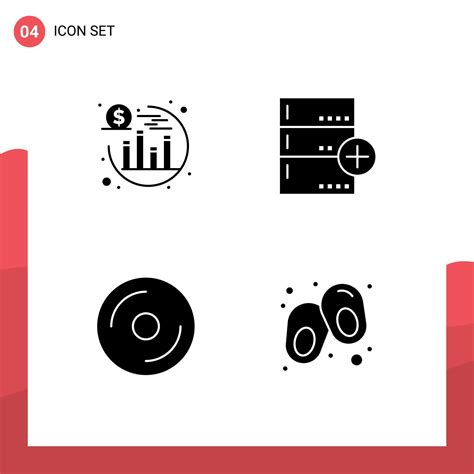 Set Of 4 Modern Ui Icons Symbols Signs For Investment Disk Add Data Media Editable Vector Design