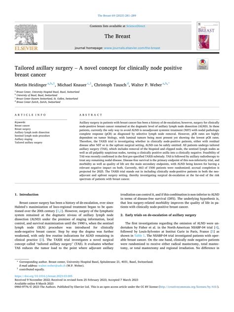 Pdf Tailored Axillary Surgery A Novel Concept For Clinically Node Positive Breast Cancer