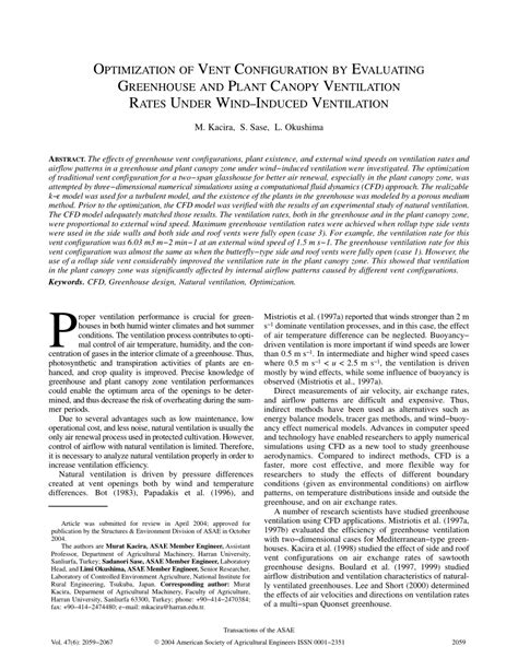 Pdf Optimization Of Vent Configuration By Evaluating Greenhouse And Plant Canopy Ventilation