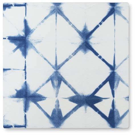 Metal Photo Tiles Shibori Diamond Blue On White 8x8 Blue True