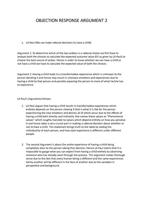 Objection Response Argument 2 Objection Response Argument 2 La Paul