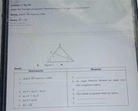 Solved Activity Try It Apply The Triangle Inequality Theorem To Prove The Given Probiem