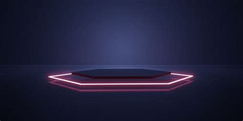 육각형 레이저 광 배경 제품 프리젠 테이션 연단 네온 라이트 기술 스타일 바닥과 벽 3d 일러스트 레이 션 3차원 형태에 대한 스톡 사진 및 기타 이미지 Istock