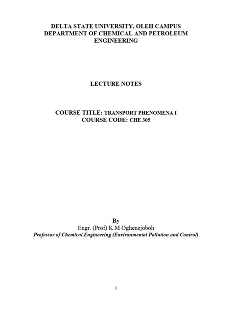 Che 305 Lecture Notes Updated 1 Pdf Fluid Dynamics Acceleration