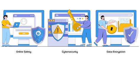 premium vector online safety cybersecurity and data encryption concept with character digital