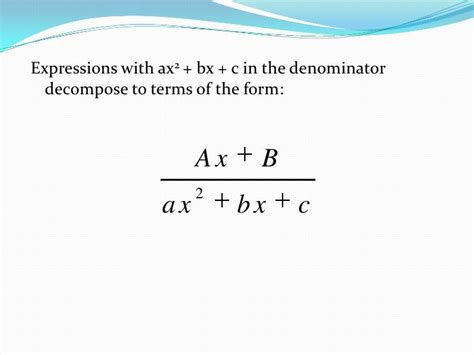 Partial Fractions Quadratic Term