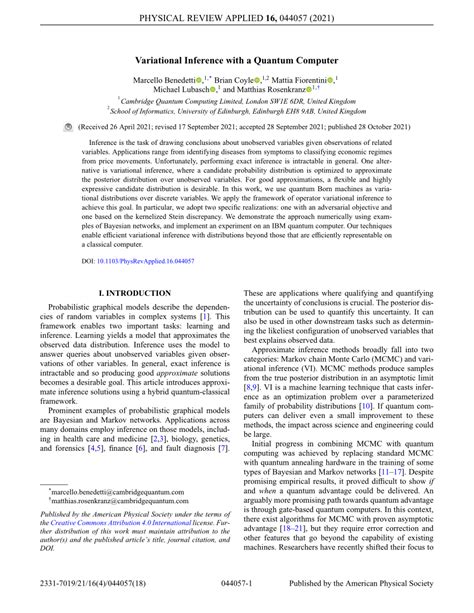 Pdf Variational Inference With A Quantum Computer