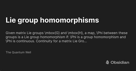 lie group homomorphisms the quantum well obsidian publish