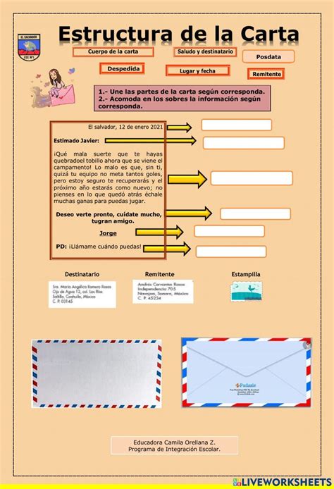 La Carta Online Pdf Worksheet Partes De Una Carta Lecciones De Lectura Tecnicas De Ense Anza