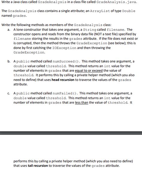 Solved Write A Java Class Called Gradeanalysis In A Class