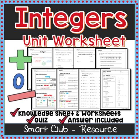 Integers Integer Rules Worksheet And All Operations By Smart Club Resource