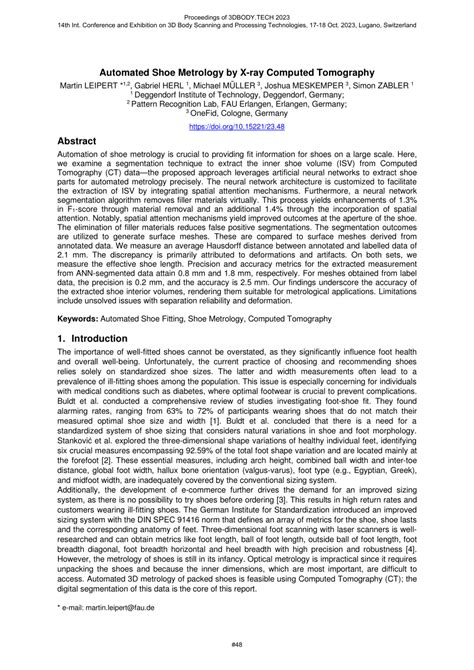 Pdf Automated Shoe Metrology By X Ray Computed Tomography
