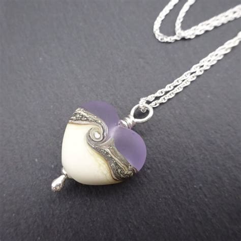 Lampwork Glass Lilac Frosted Heart Pendant Ste Folksy