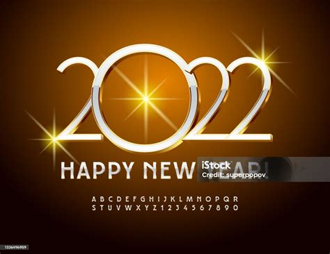 벡터 세련된 인사말 카드 새해 복 새해 복 2022 우아한 흰색과 골드 알파벳 문자와 숫자 Se 12월 31일에 대한 스톡 벡터
