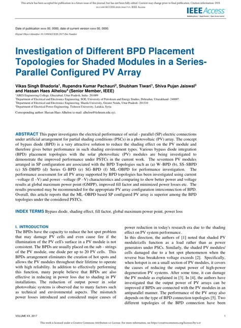 Pdf Investigation Of Different Bpd Placement Topologies For Shaded