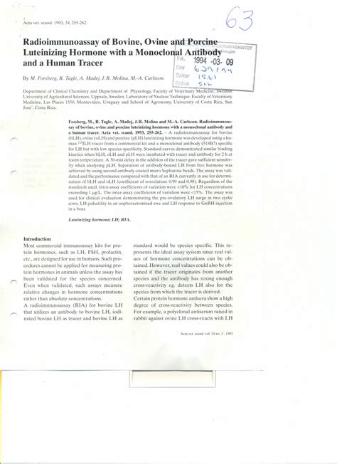 Pdf Radioimmunoassay Of Bovine Ovine And Porcine Luteinizing Hormone With A Monoclonal