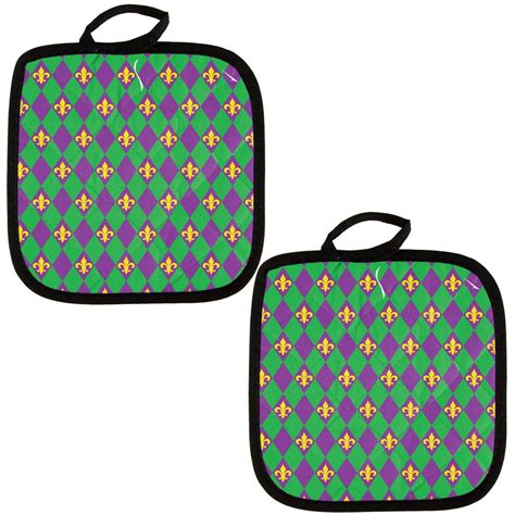 Mardi Gras Jester Fleur De Lis All Over Pot Holder Set Of 2