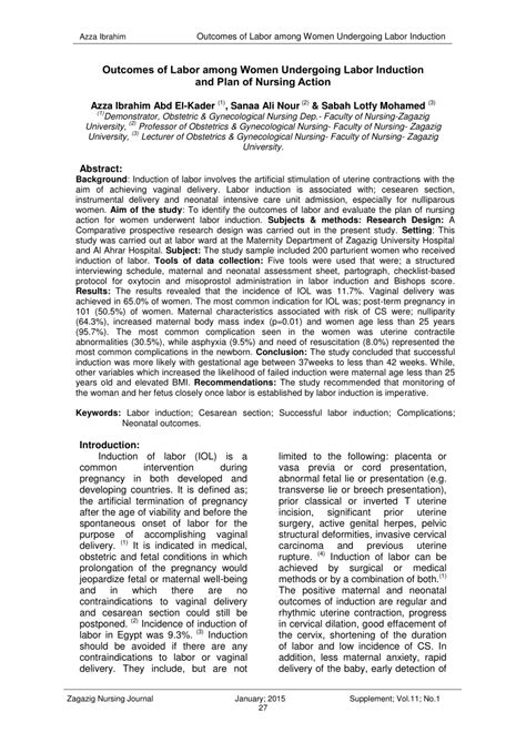Pdf Outcomes Of Labor Among Women Undergoing Labor Induction And Plan Of Nursing Action