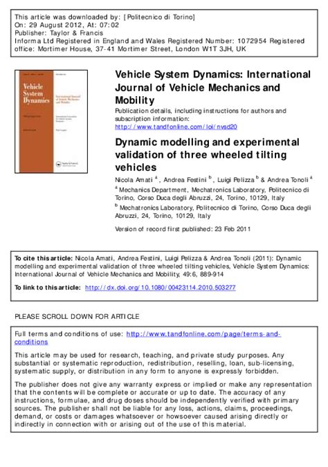 Pdf Coupling Between Lateral And Vertical Dynamics In Three Tilting Wheels Vehicles
