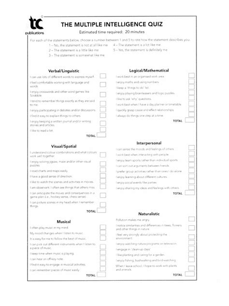 Multiple Intelligence Quiz Pdf
