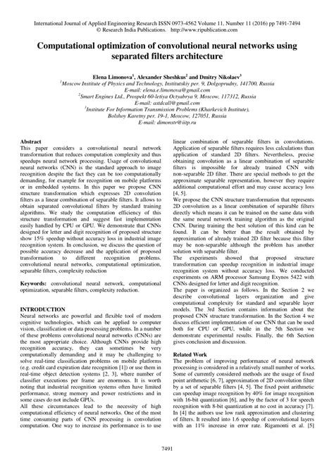 Pdf Computational Optimization Of Convolutional Neural Networks Using Separated Filters