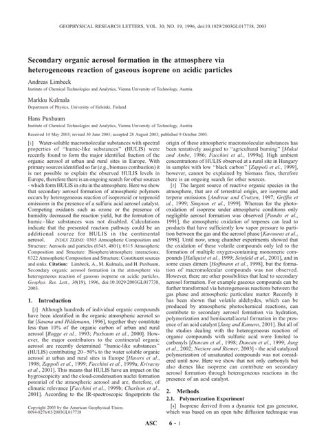 Pdf Secondary Organic Aerosol Formation In The Atmosphere Via