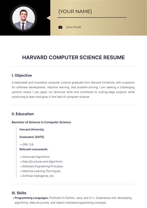 Free Harvard Computer Science Resume Template To Edit Online