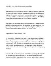 Operating Ratio Versus Operating Expense Ratio Docx Operating Ratio Versus Operating Expense