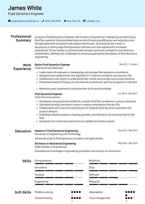 20 Fluid Dynamics Engineer Resume Examples And Templates For 2024 Best Tips Resumedesign Ai
