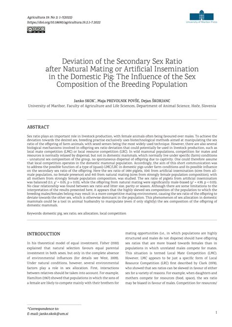 Pdf Deviation Of The Secondary Sex Ratio After Natural Mating Or