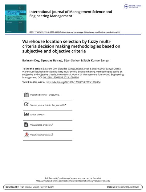 Pdf Warehouse Location Selection By Fuzzy Multi Criteria Decision