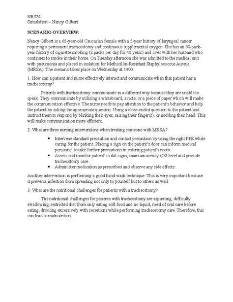 Nancy Gilbert Simulation NR Simulation Nancy Gilbert SCENARIO OVERVIEW Nancy Gilbert Is A